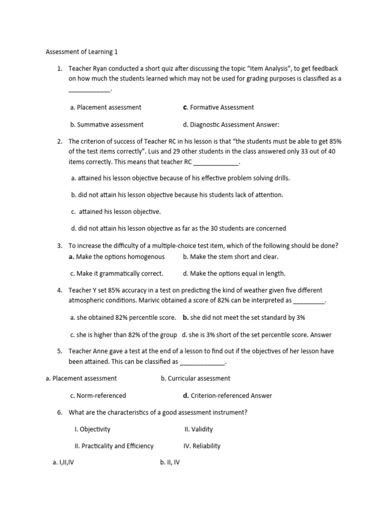 MCC Final Exam For Assesstment of Learning | Download Free PDF ...