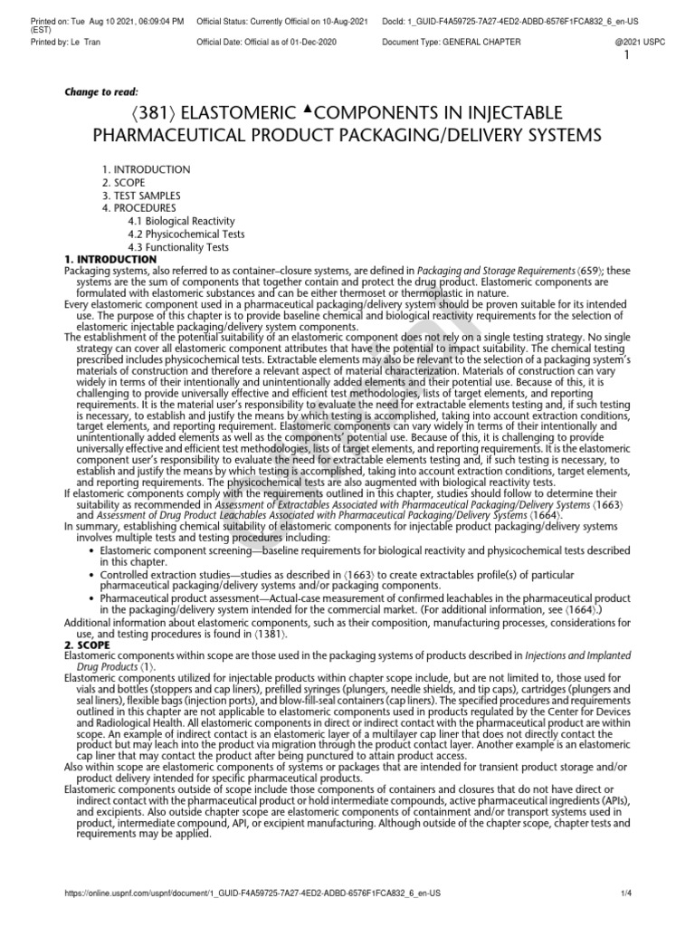 〈381〉 Elastomeric Components in Injectable Pharmaceutical Product ...