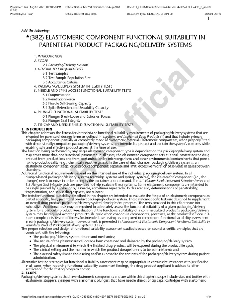 〈382〉 ELASTOMERIC COMPONENT FUNCTIONAL SUITABILITY IN PARENTERAL ...