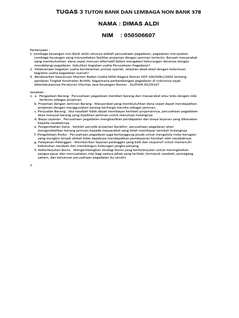 Tugas 3 Bank & Lembaga Keuangan Non Bank 378 | PDF