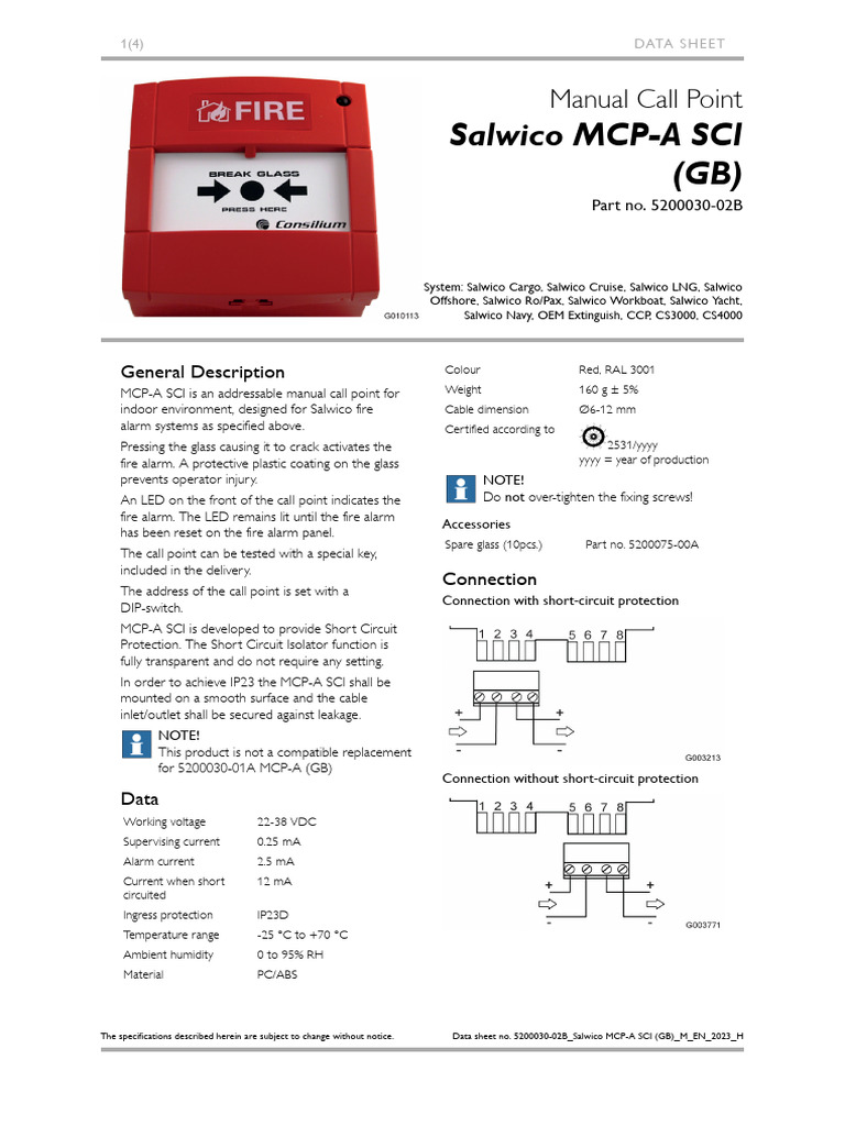 Salwico MCP-A SCI Manual Call Point | PDF | Manufactured Goods | Electrical Engineering