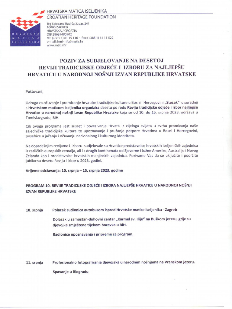 Pozivno Pismo Za 10. Reviju | PDF