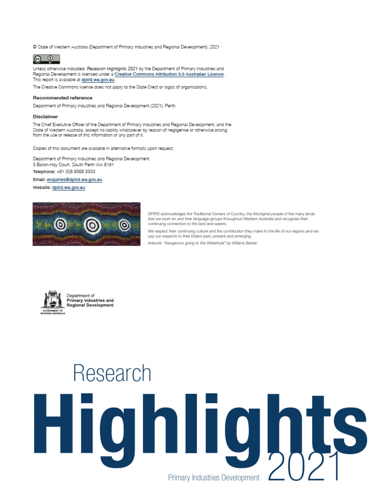 DPIRD Research Highlights, Introduction | PDF | Agriculture | Aquaculture