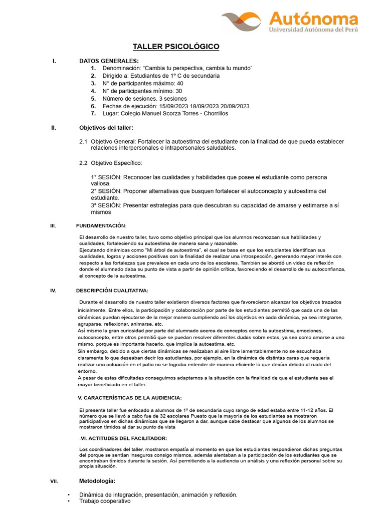 Taller Autoestima | PDF | Autoestima | Conceptos psicologicos