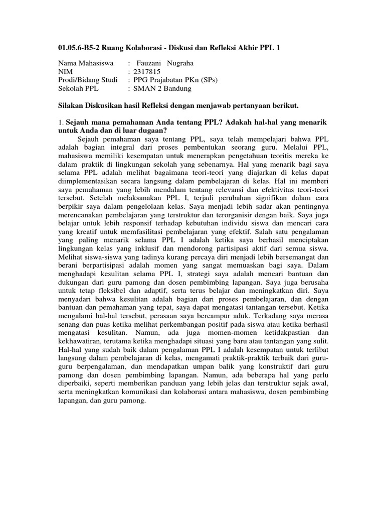 01.05.6-B5-2 Ruang Kolaborasi - Diskusi Dan Refleksi Akhir PPL 1 | PDF