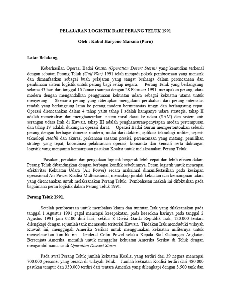 Pelajaran Logistik Perang Teluk 1991 | PDF