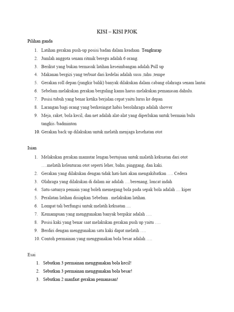 Kisi2 Ats Pjok - Kelas 2. | PDF