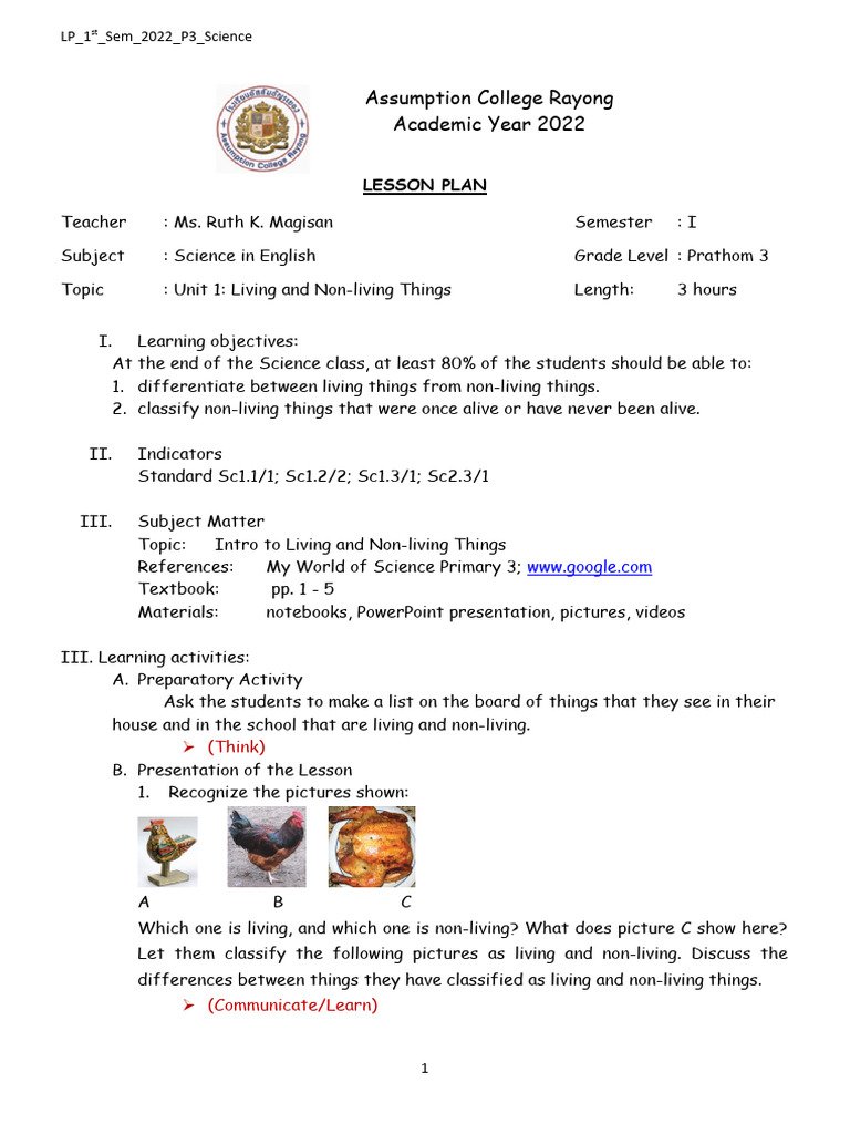 LP - Living and Non-Living Things | PDF | Learning | Communication