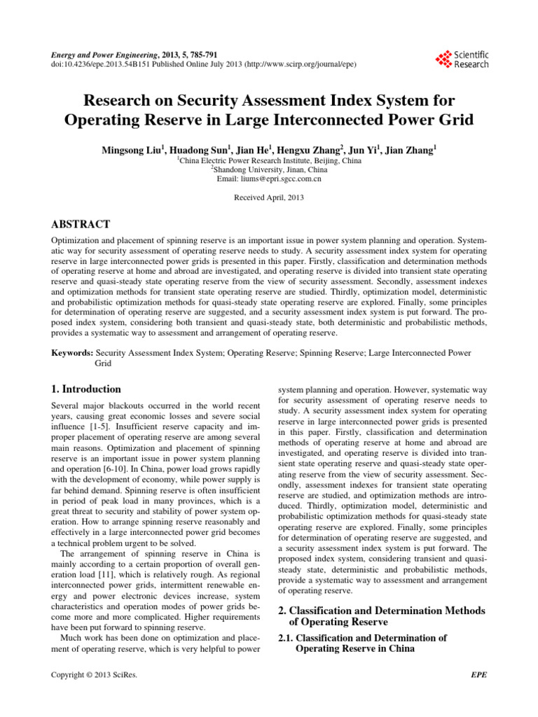Research On Security Assessment Index System For Operating Reserve in ...