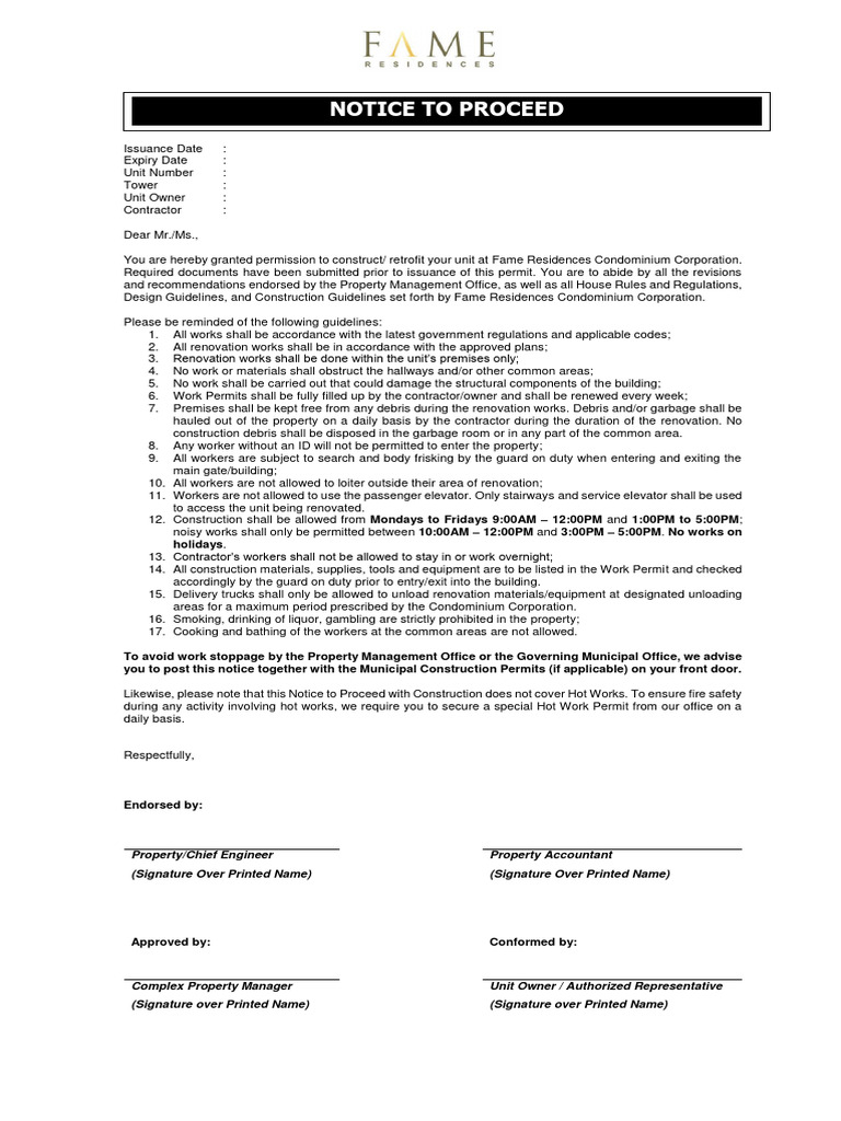 Notice To Proceed | PDF