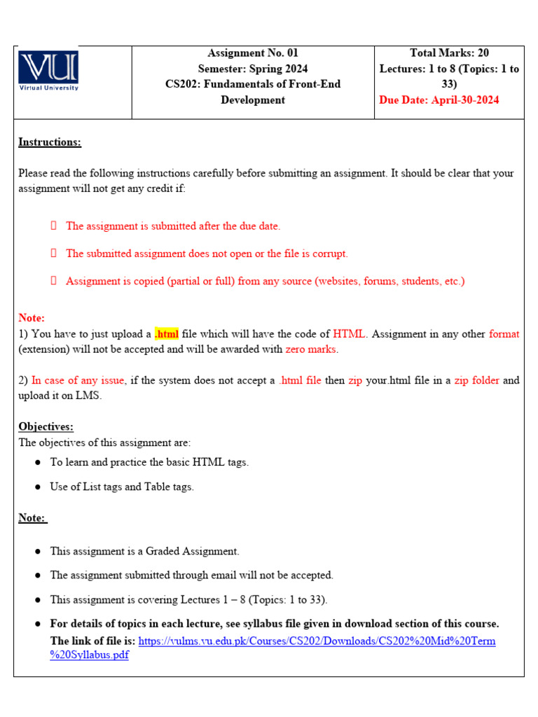 Spring 2024 - CS202 - 1 | PDF | Html Element | Html