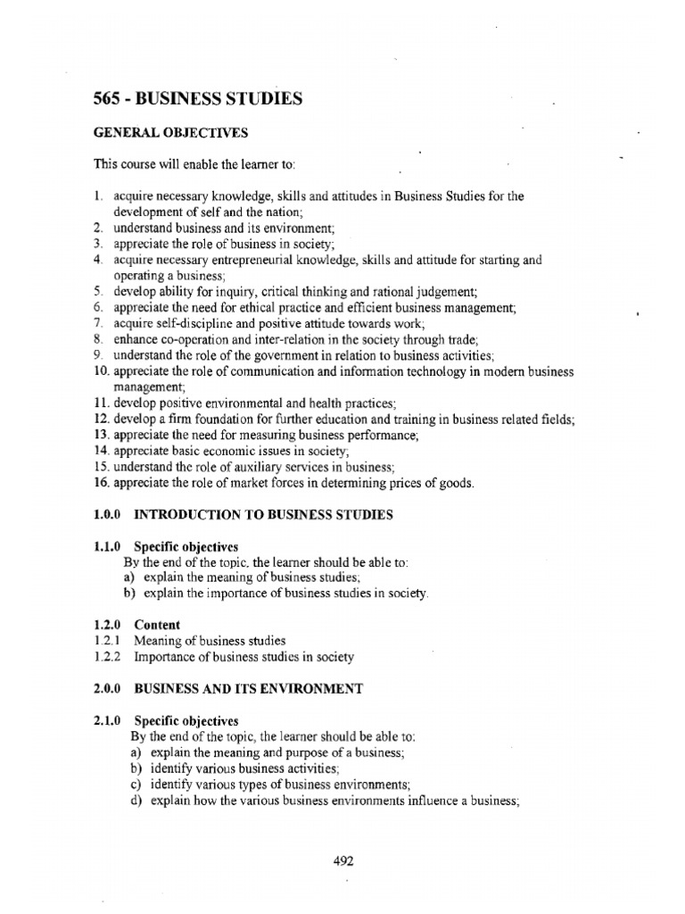 Business Studies Syllabus | PDF