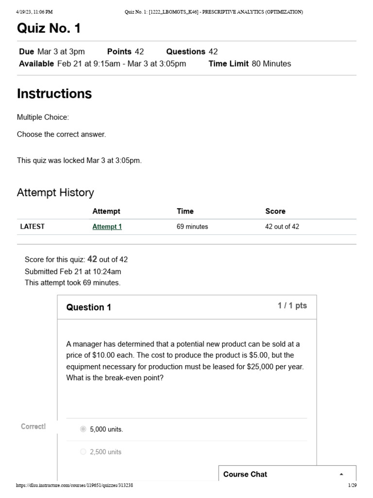 Quiz No. 1 LBOMGTS PRESCRIPTIVE ANALYTICS OPTIMIZATION PDF | PDF