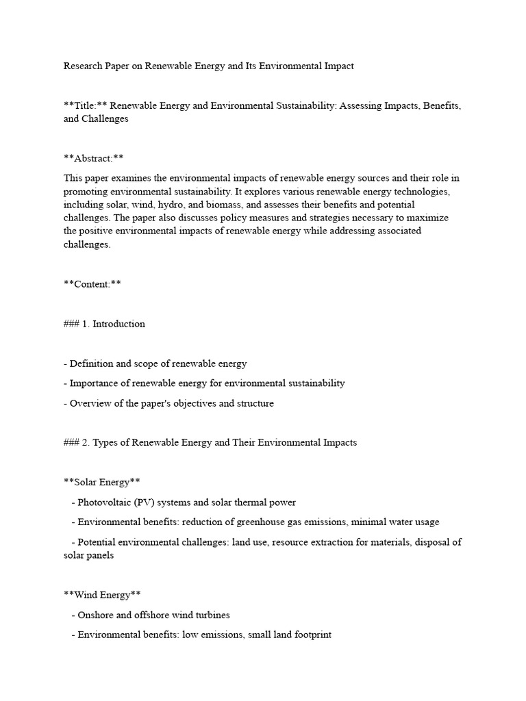 Research Paper On Renewable Energy and Its Environmental Impact | PDF ...