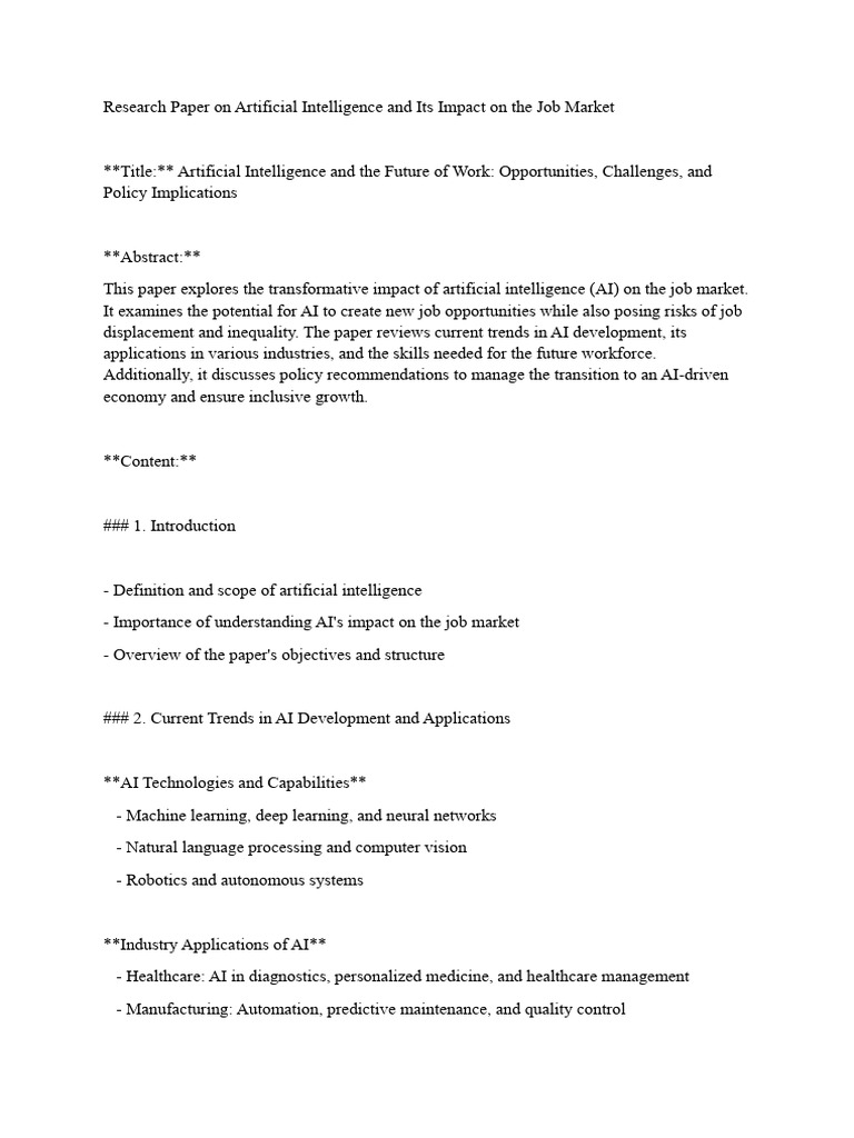 Research Paper On Artificial Intelligence and Its Impact On The Job ...