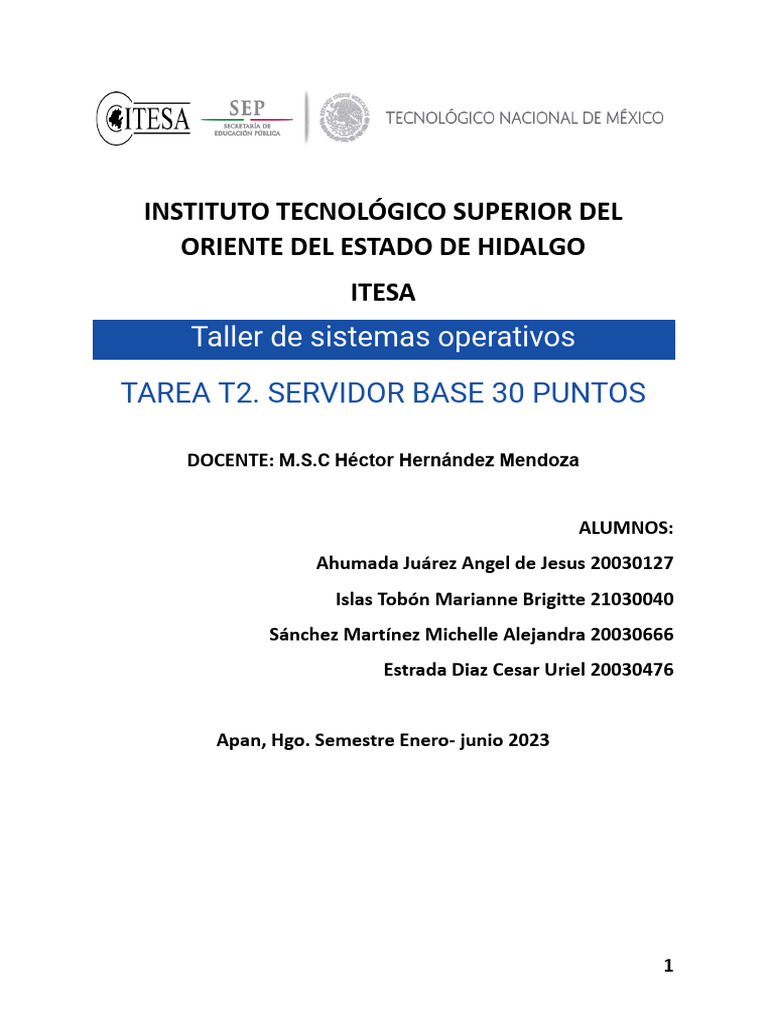Tareat2. Servidor Base 30 Puntos | PDF | Mi sql | Servidor (Computación)