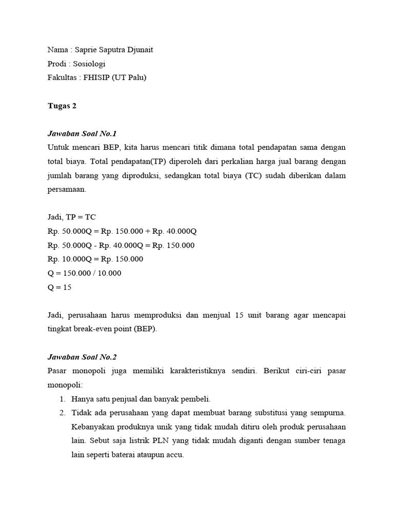 Analisis BEP dan Pasar Monopoli dalam Ekonomi | PDF | Bisnis