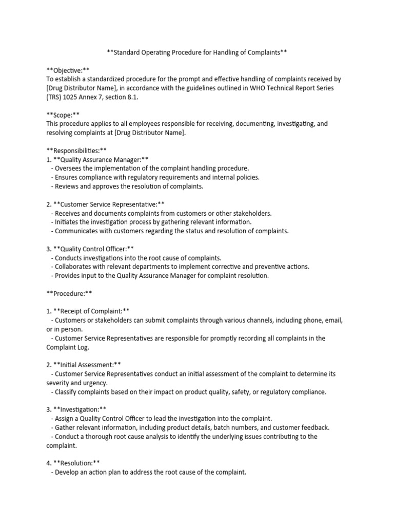 SOP - Handling of Complaints | PDF | Quality Assurance | Information
