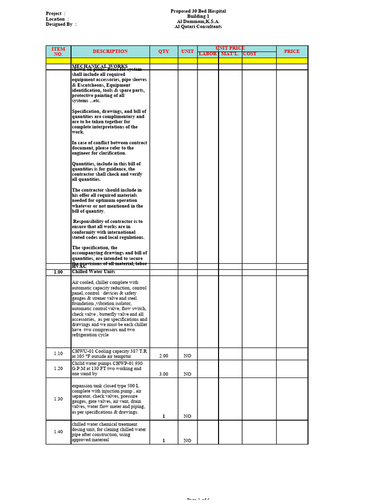 Chiller Hvac Boq | Download Free PDF | Duct (Flow) | Manufactured Goods