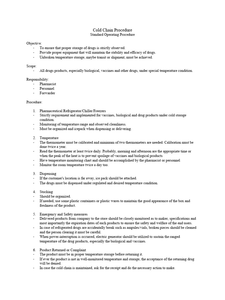 Cold Chain Procedure | Download Free PDF | Refrigerator | Thermometer