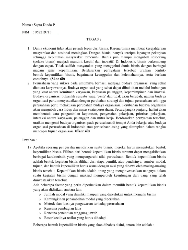 Tugas2 PengantarBis | PDF