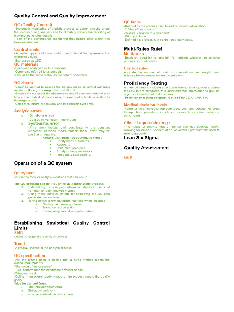 CC1 Notes - Quality Control and Quality Improvement - Proficiency ...