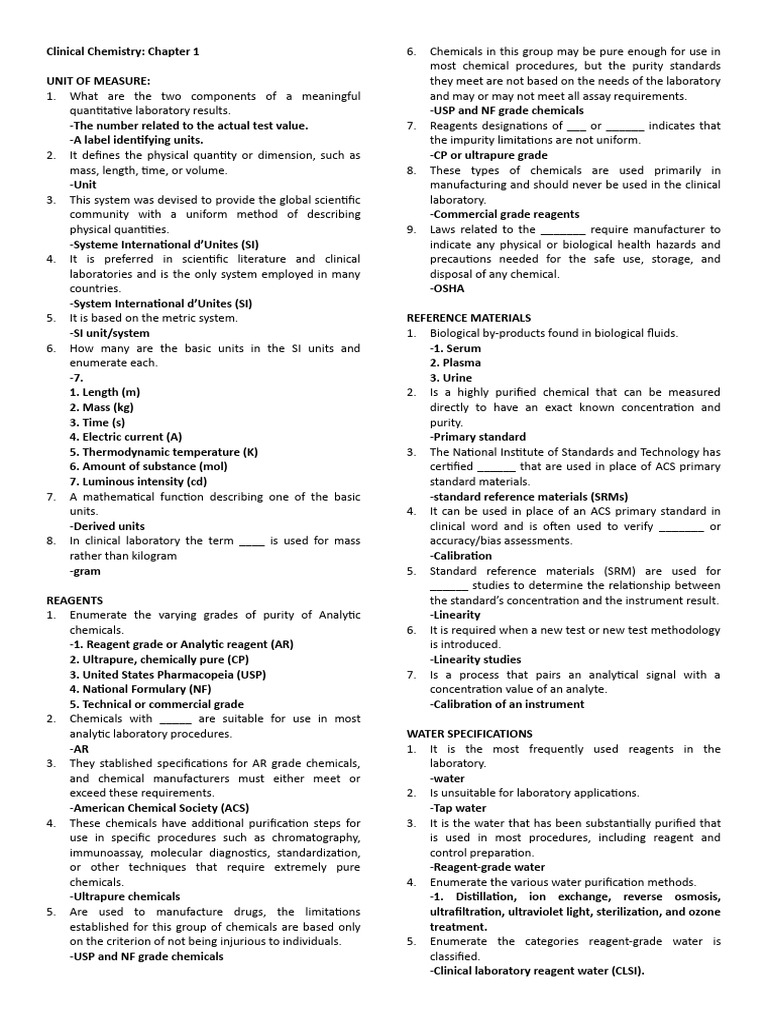 Clinical Chemistry - Chapter 1 Practice Questions | Download Free PDF | Applied And ...