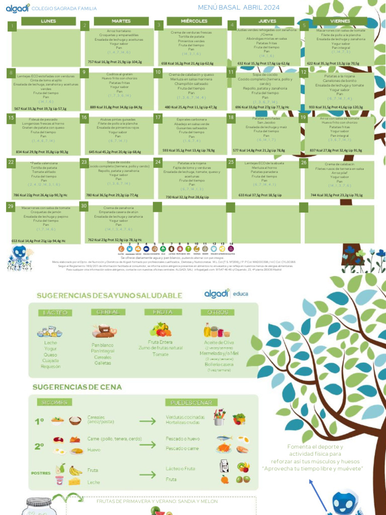 Menú Basal Abril 2024 | Descargar gratis PDF | ensalada | Cocina