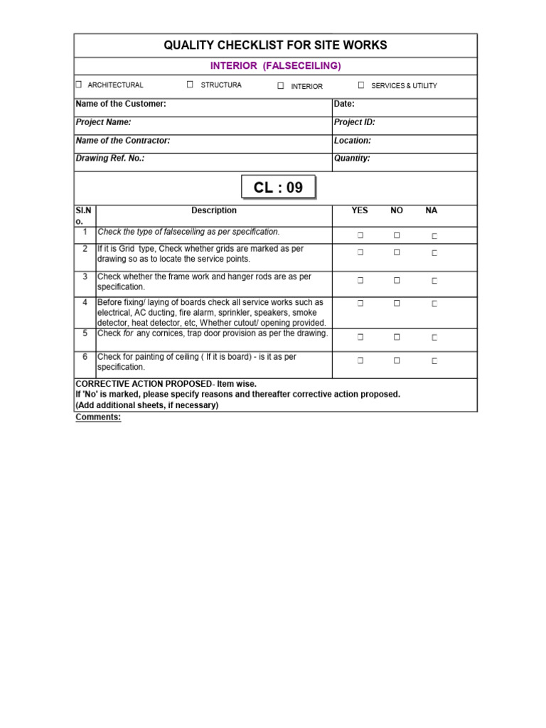 False Ceiling Quality Checklist | PDF
