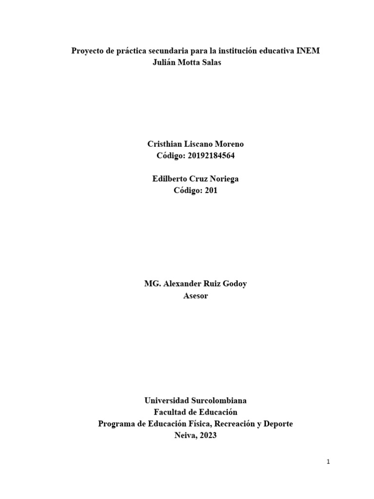 Proyecto de Practica Intitucion | PDF | Aprendizaje | Plan de estudios