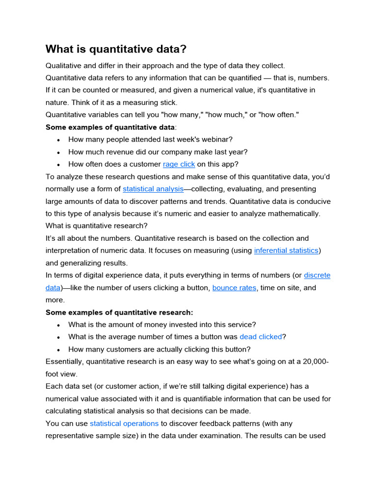 Quantitative Vs Qualiatative Data | PDF | Quantitative Research | Statistics