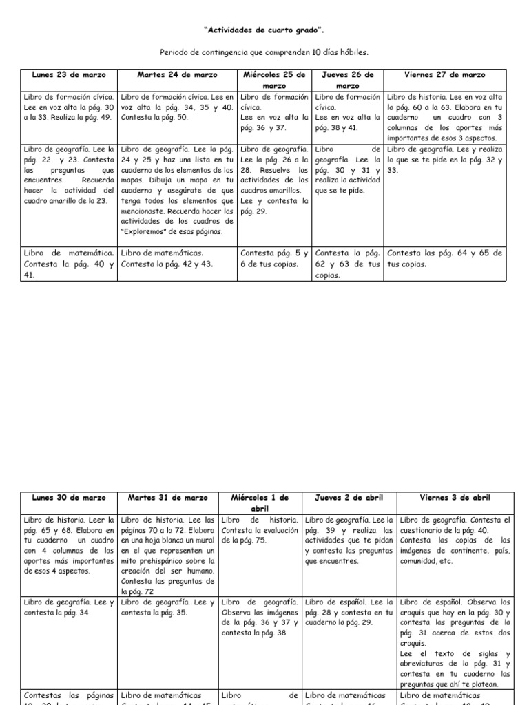 Actividades de Cuarto Grado | PDF