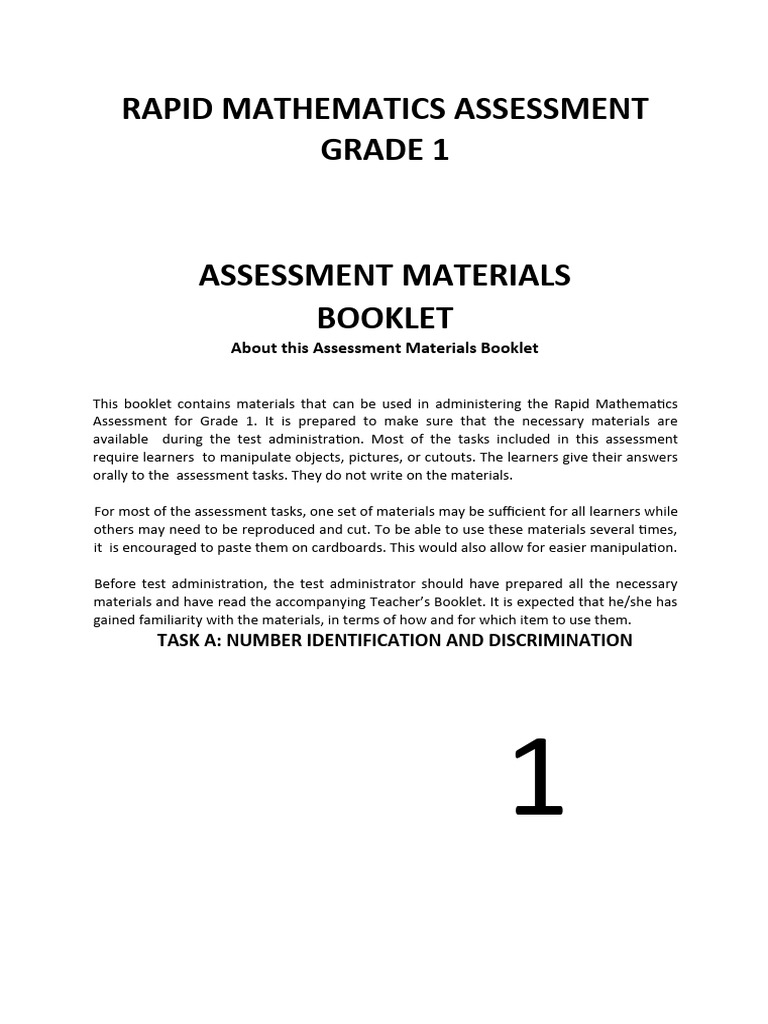 Grade 1 Rapid Mathematics Assessment Guide | PDF | Shape | Mathematics