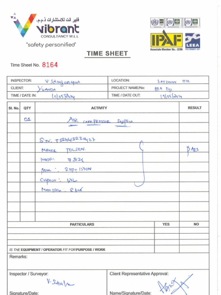 Time sheet - Air compressor | PDF