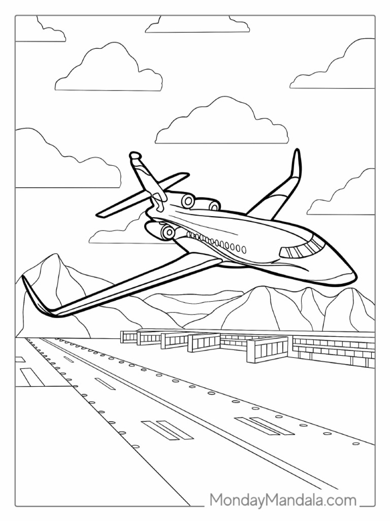 Private Jet Taking Off From Runway Coloring Page | PDF