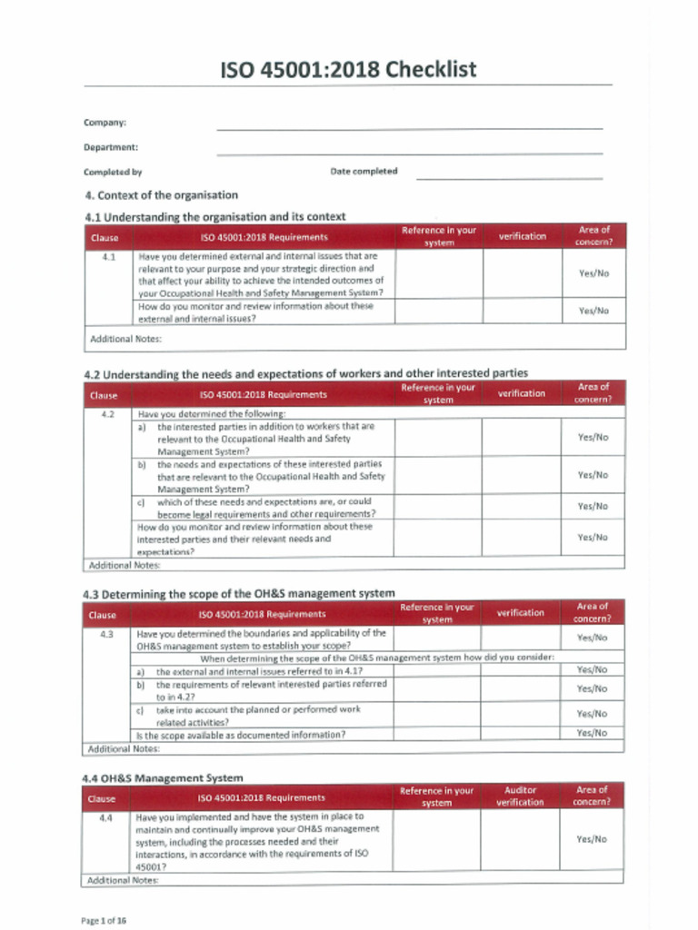ISO 45001 Versi 2018 Checklist Audit | PDF