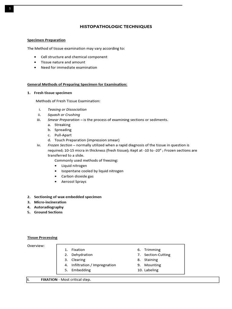 Histopath Techniques Handout | PDF | Staining | Fixation (Histology)