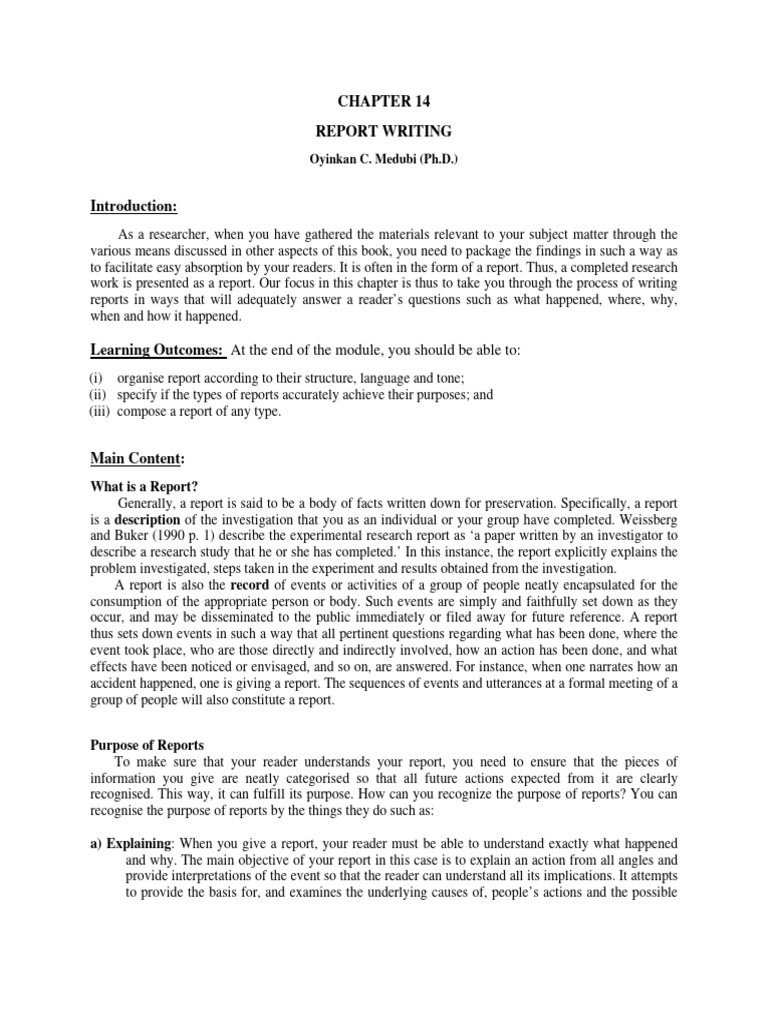 Report Writing PDF | Download Free PDF | Experiment | Memorandum