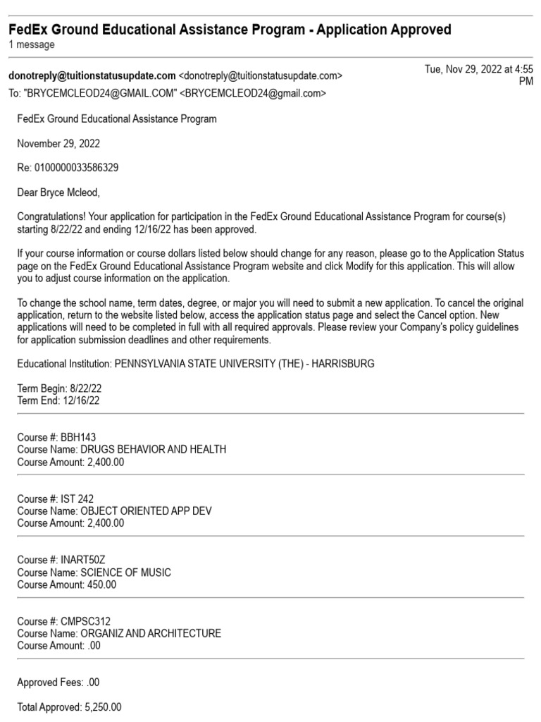 FedEx Ground Educational Assistance Program - Application Approval | PDF | Science & Mathematics