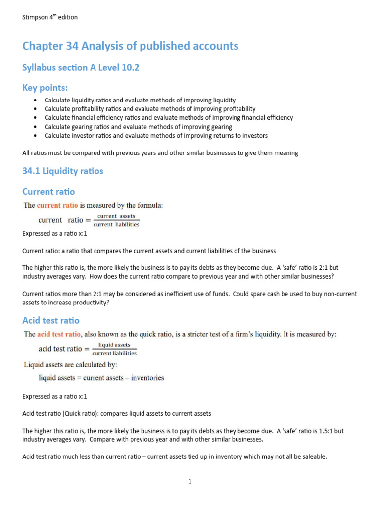 Chapter 34 Analysis of Published Accounts 4th Edition | Download Free ...
