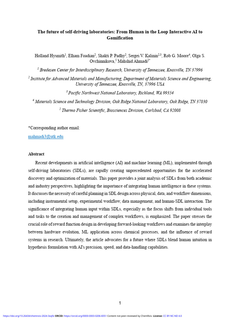 The Future of Self Driving Laboratories From Human in The Loop Interactive Ai To Gamification ...