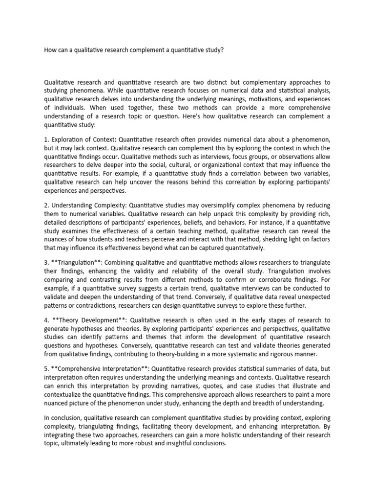 How Can A Qualitative Research Complement A Quantitative Study | Download Free PDF ...