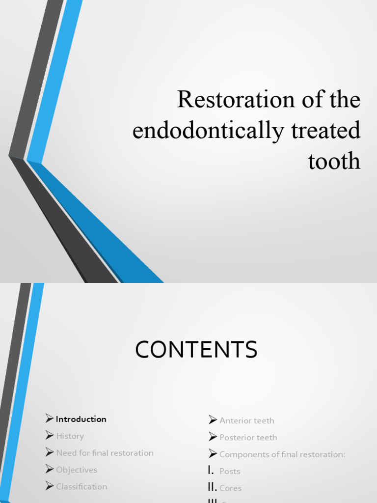 Restoration of Endo Treated Tooth | PDF | Dental Composite | Materials