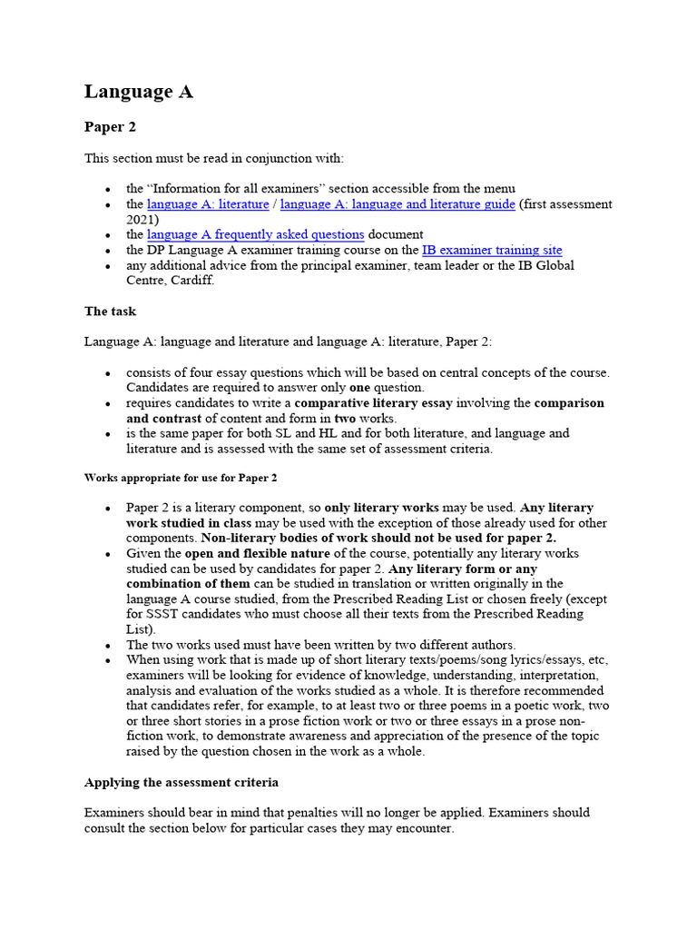 Language A Paper 2 Exam Guidelines | PDF | Essays | Knowledge