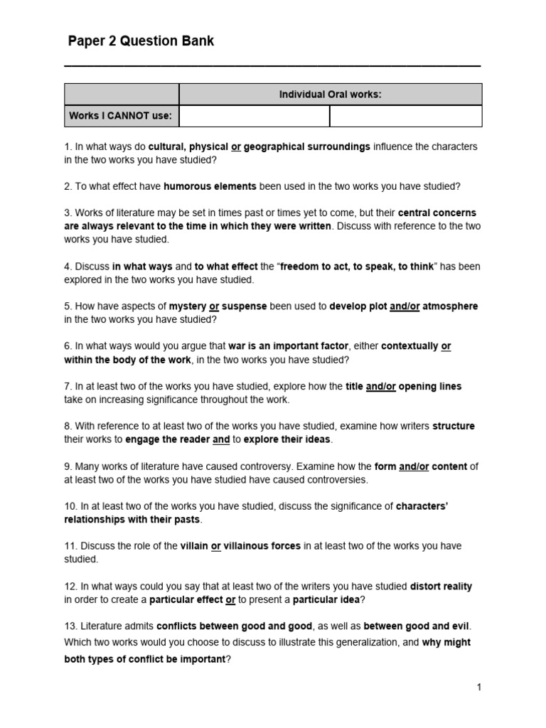 Paper 2 Question Bank | PDF | Experience | Love