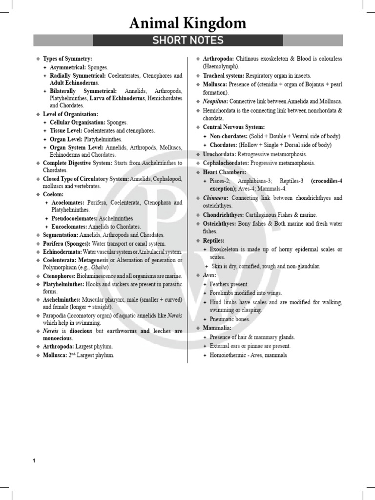 660a7d74bd43960018b5fda4 - ## - Animal Kingdom Short Notes | PDF | Zoology