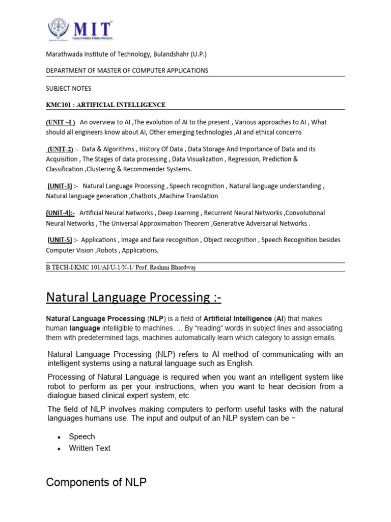 AI Notes Unit 3 | PDF | Artificial Intelligence | Intelligence (AI ...