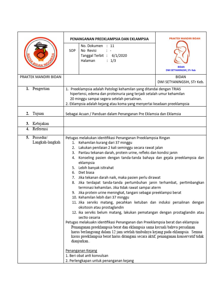 Sop Pre Eklasia Dan Eklamsia | PDF | Pengembangan Diri | Sains & Matematika