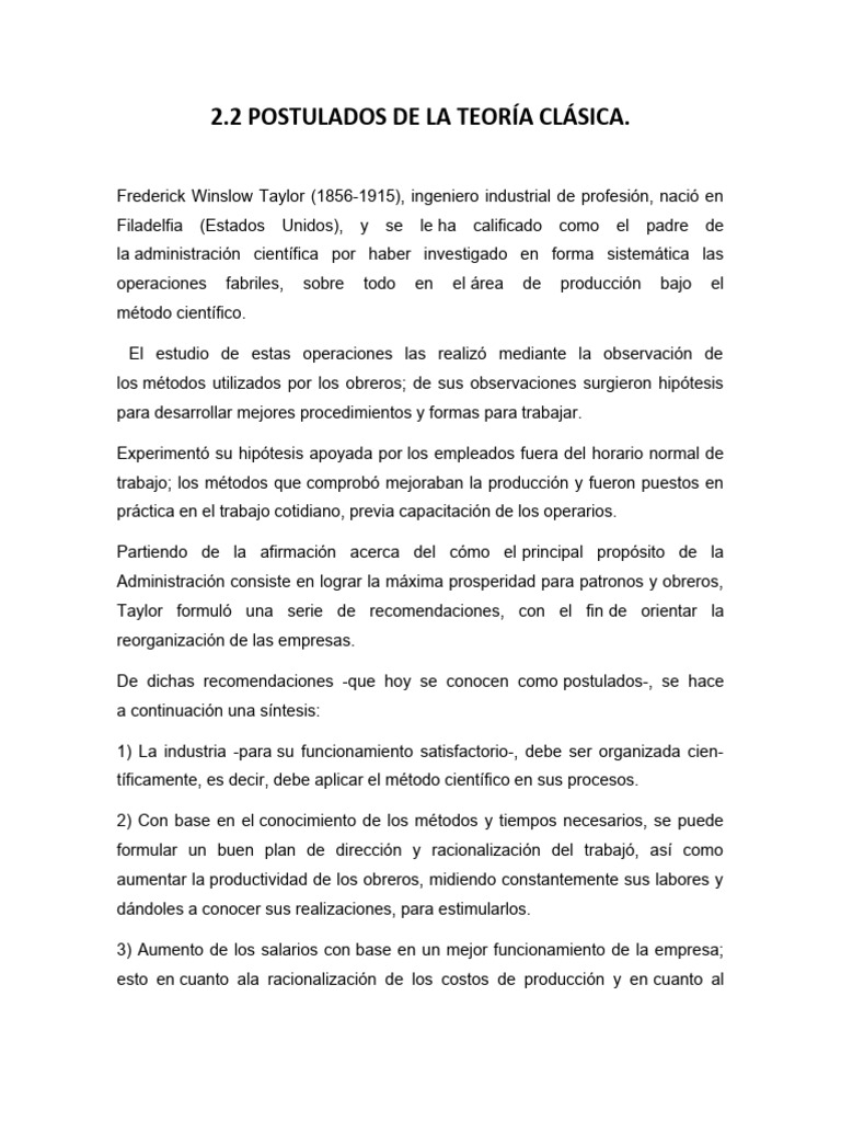 Postulados de la Teoría Clásica de Taylor | PDF | Business | Método ...