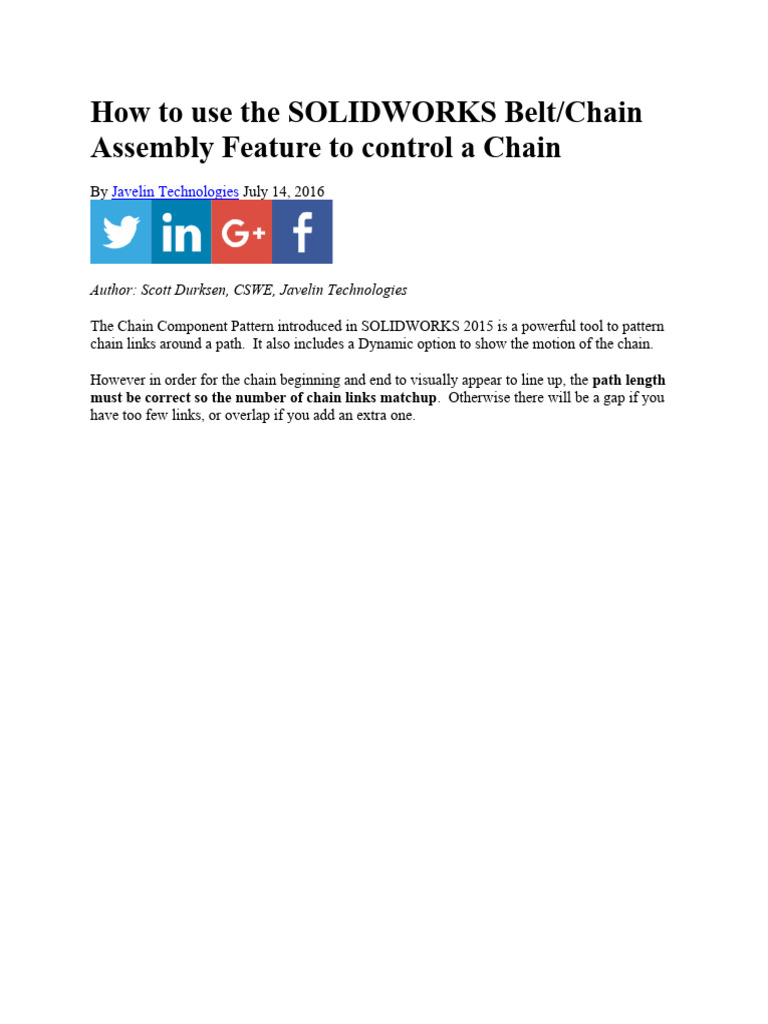 SOLIDWORKS Chain Assembly Guide | PDF